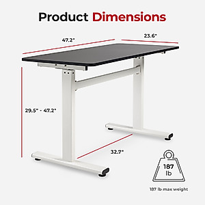 Sunny Health & Fitness Multi-Purpose Air-Drive Adjustable Standing Desk, Pneumatic Air Lifting, Electricity-Free, Scratch-Resistant Surface with up to 47.2" Height, Treadmill Compatible SF-A023001