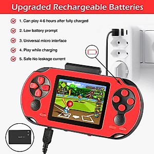 TaddToy 16 Bit Handheld Game for Kids Adults, 3.0'' Large Screen Preloaded 230 HD Classic Retro Video Games with USB Rechargeable Battery & 3 Game Cartridges for Birthday Gift for Kids 4-12 (Red)