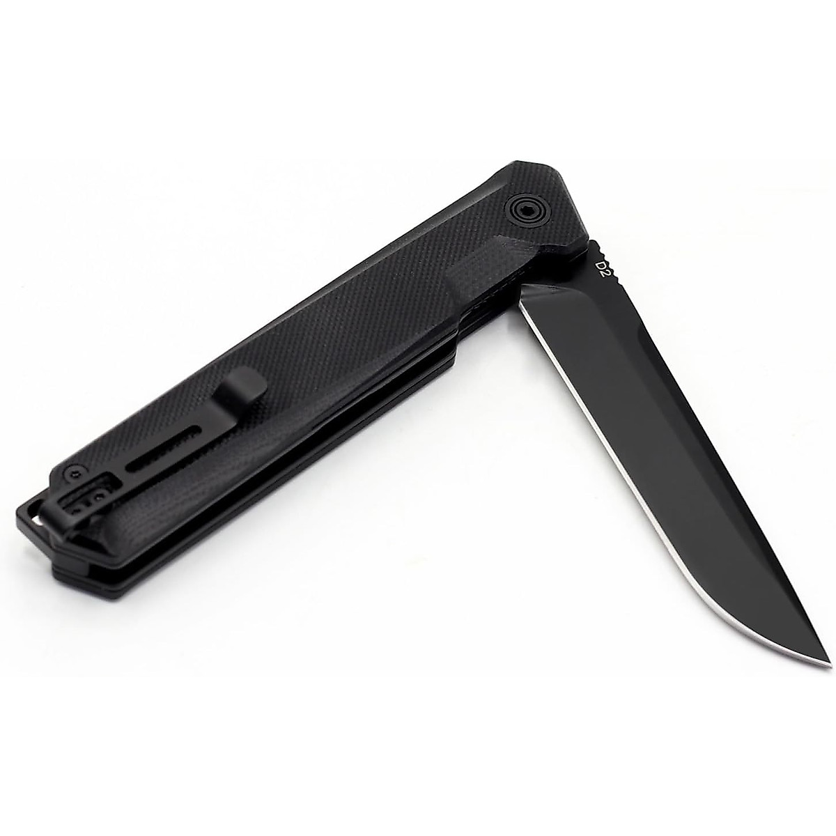 EMHiii Flipper Pocket Folding Knife: 3.54" D2 Steel Black Blade, G10 Scales, Slim EDC Knives with Reversible Deep Clip for Men and Women