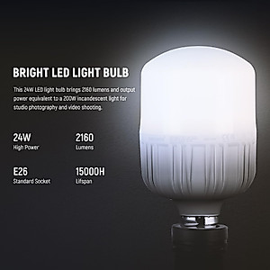 Neewer E26 24W LED Light Bulbs, 2 Packs, 2160 Lumens/5700K/CRI 93+/15000h Lifespan, Bright Video Photography Lighting, Silent/No Flicker/Non Dimmable 200W Incandescent Equivalent, UL Certified