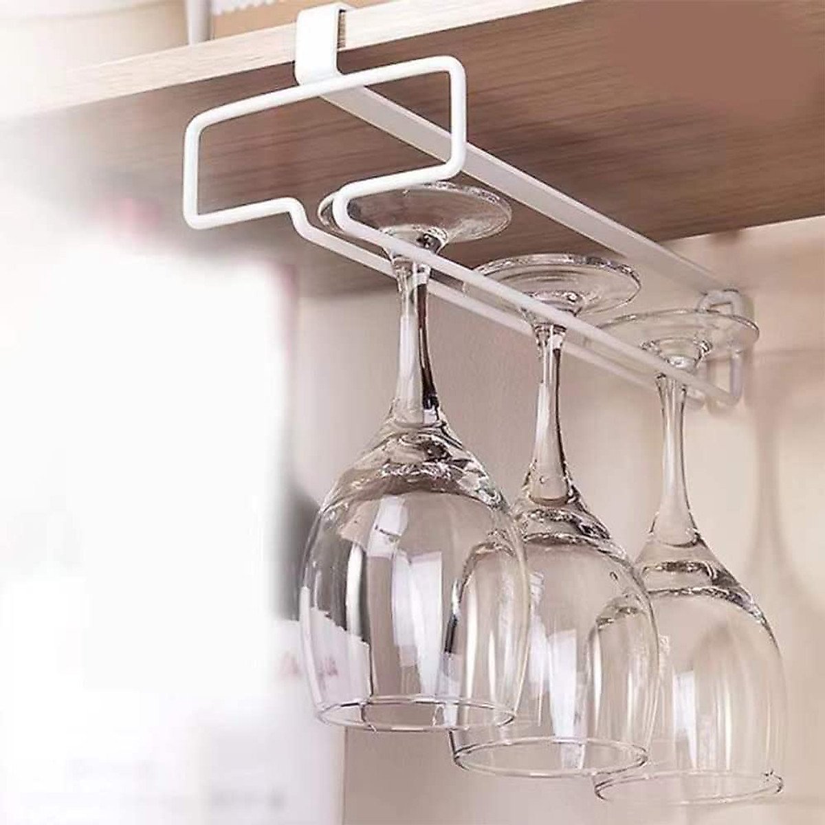 LINFIDITE Wine Glass Rack Under Cabinet No Drilling Stemware Rack Hanger Wine Glass Holder Kitchen Hanging Glass Storage Rack Organizer,White