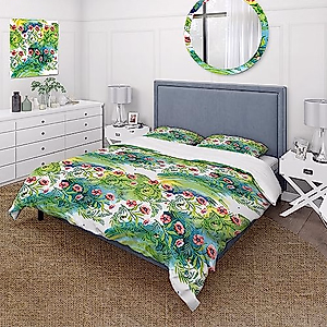 DESIGN ART Designart 'Ornament Red Poppies Leaves' Traditional Duvet Cover Set Twin