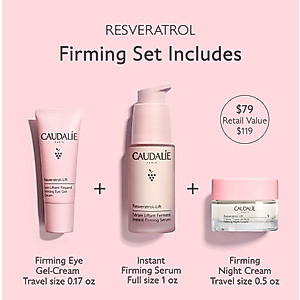 Caudalie Resveratrol-Lift Instant Firming Serum: Oil-Free Anti-Aging Serum with Resveratrol, Hyaluronic Acid & Vegan Collagen Alternative (Set)