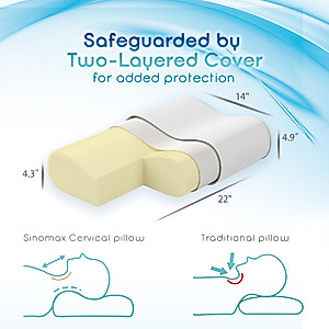 ZEO-SLEEP Memory Foam Pillow, Neck Contour Cervical Orthopedic Cooling Pillow for Sleeping Side Back Stomach Sleeper, Ergonomic Bed Pillow for Neck Pain - Ivory - Standard (2-Pack)