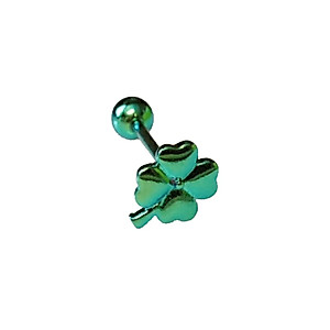 Lobal Domination 1pc Titanium Shamrock Tongue Ring 14g Clover 16mm
