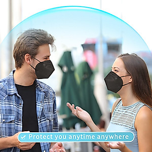 FENFEN KN95 Face Masks for Adults - KN95 Mask Disposable with 5-Layer Protection, 3D Safety Breathable Dust Face Mask for Women Men - Individually Wrapped - 50 Pack (Black, White, Light Blue)