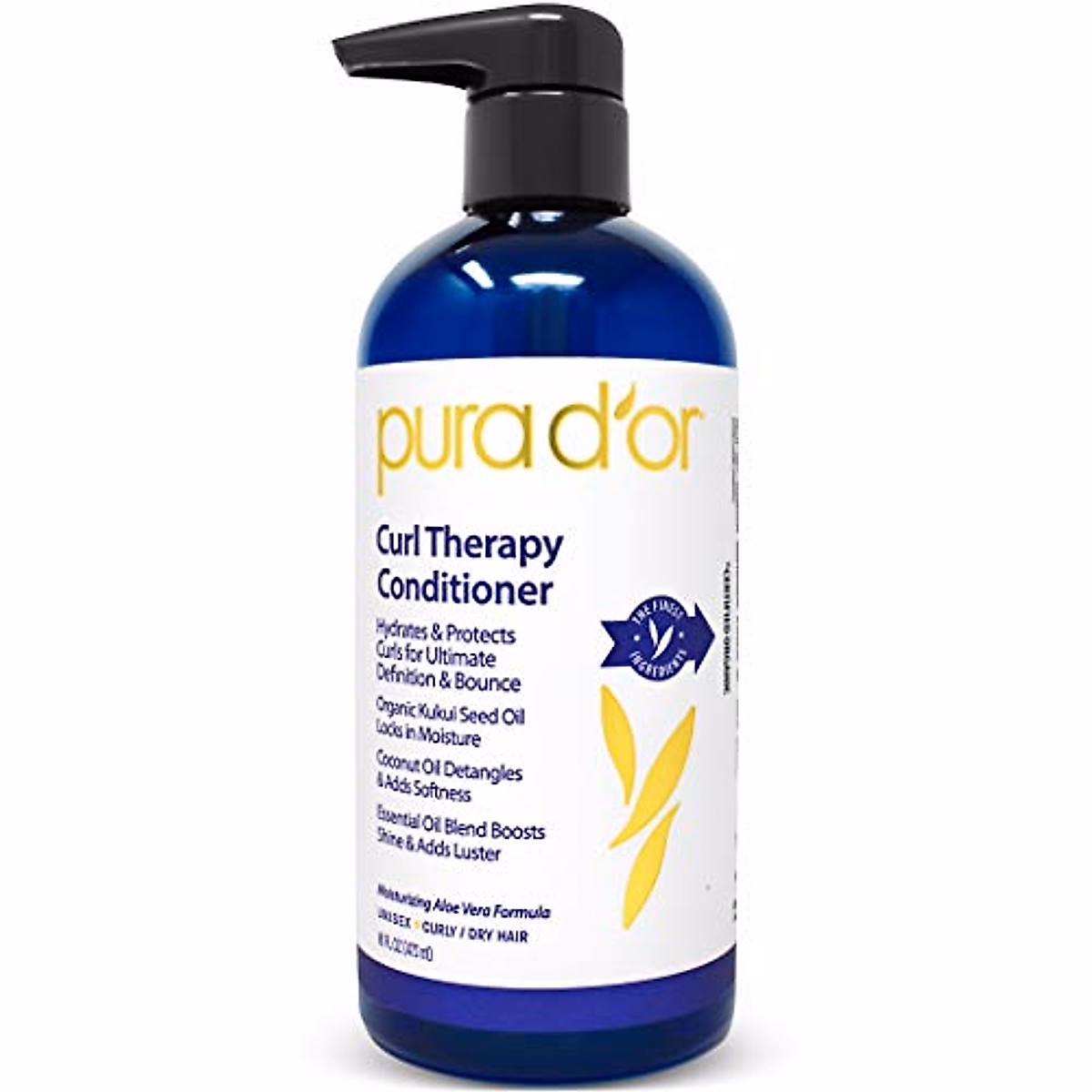 PURA D'OR Curl Therapy Conditioner (16oz) for Curly, Wavy or Frizzy Hair, Improves Shine, Definition & Bounce, Gentle Sulfate Free Formula Infused with Natural & Organic Ingredients for Men & Women