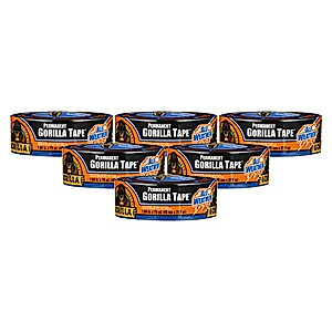 Gorilla All Weather Outdoor Waterproof Duct Tape, UV and Temperature Resistant, 1.88" x 25 yd, Black, (Pack of 6)