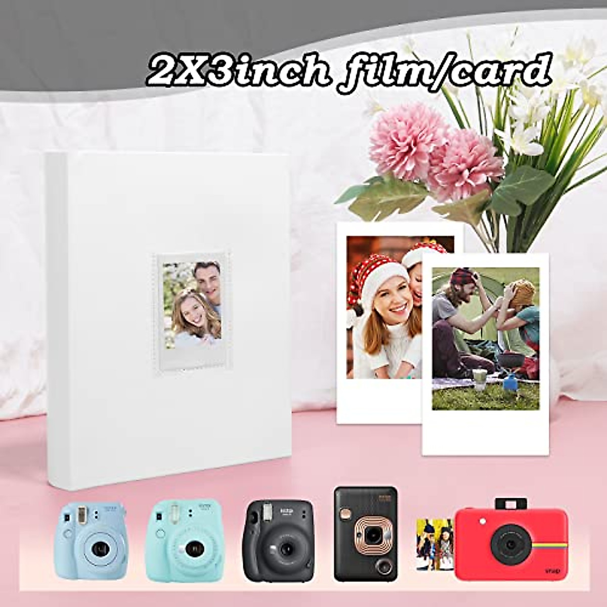 128 Pockets Photo Album with Writing Space, Front Window, Polaroid Photo Albums 3 Inch Compatible with Fujifilm Instax Mini 12 11 9 8 7+ 90 40, Polaroid 300, K-pop Photocards (White)