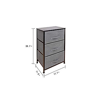 East Loft Nightstand Dresser Storage Organizer for Closet, Nursery, Bathroom, Laundry or Bedroom 3 Fabric Drawers, Solid Wood Top, Durable Steel Frame (Charcoal)