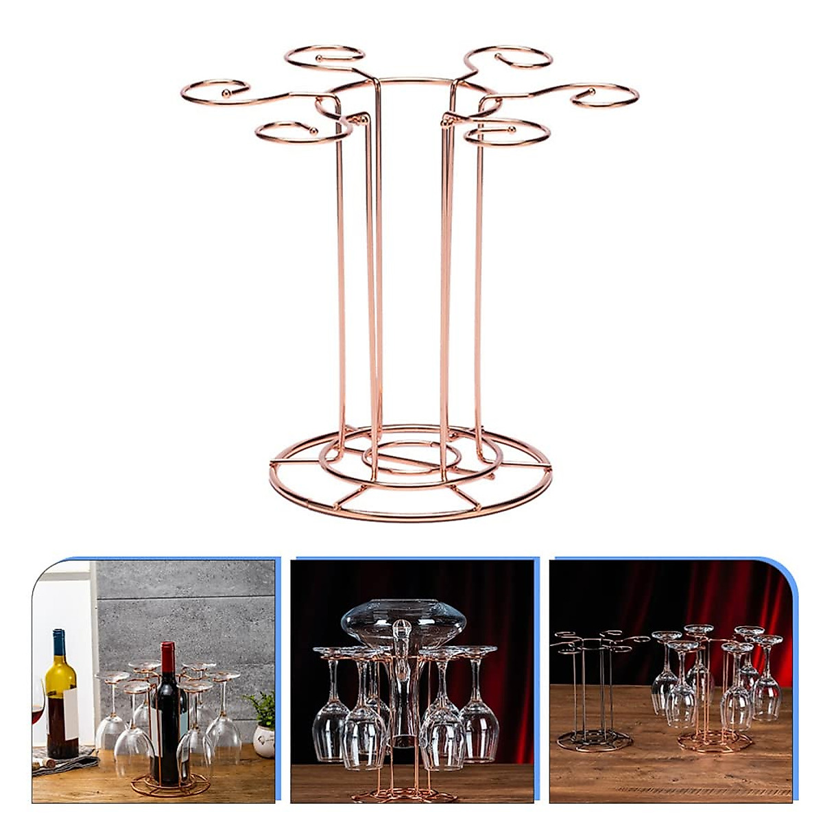 DOITOOL Metal Shelf Brackets Wine Glass Rack Countertop Wine Glass Holder Freestanding Stemware Storage Rack Wine Glass Stand Air Drying Tree Display Hanger for Home Bar Rose Gold Shelf Holders