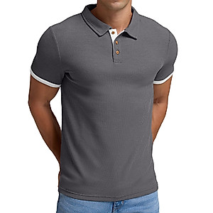 Sailwind Men's Waffle Knit Short Sleeve Casual Polo Shirts Dark Gray