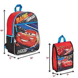 Disney Pixar Cars Backpack Set for Kids, 16 inch Lightning McQueen Backpack with Lunch Bag and Water Bottle