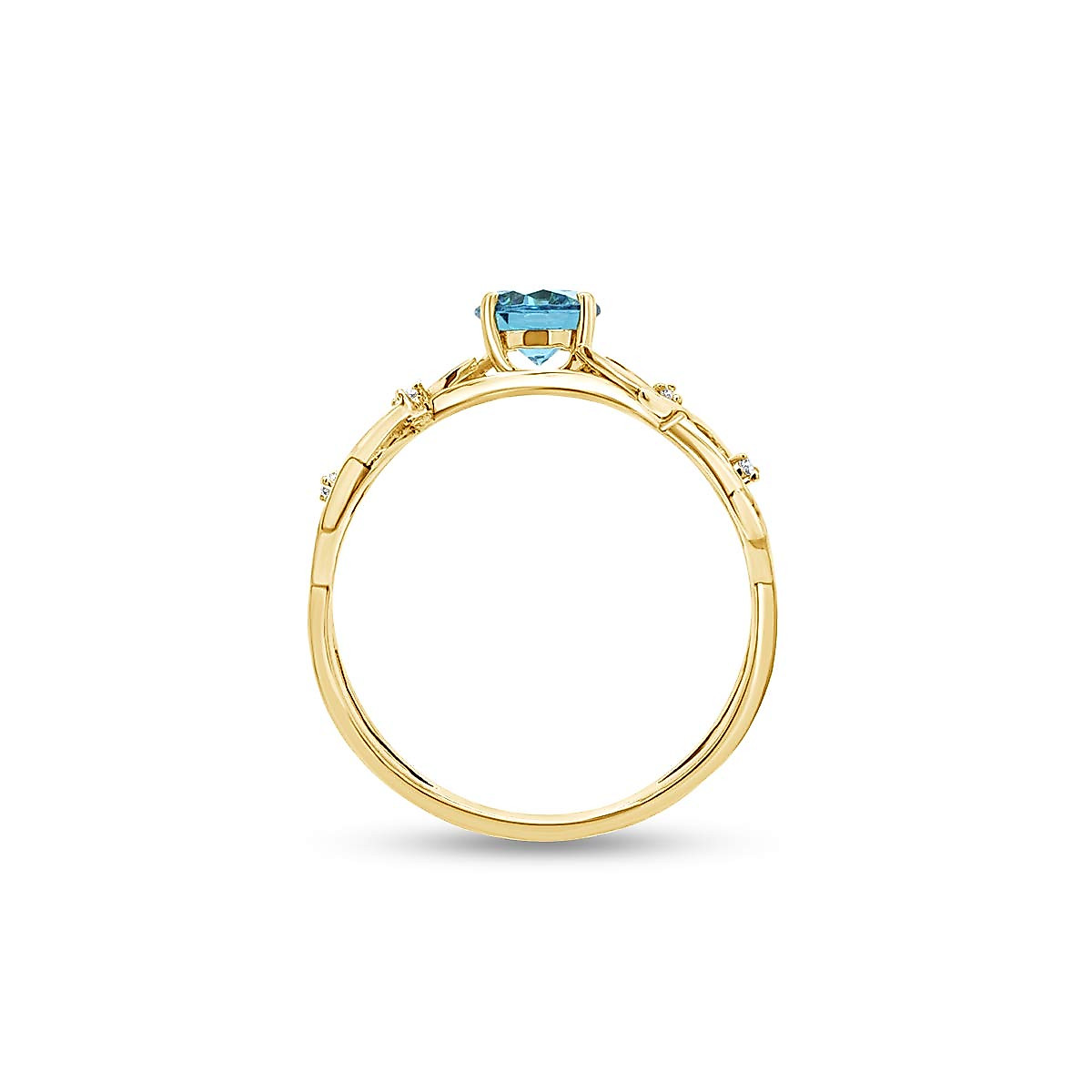 AFFY 6MM Round Cut Simulated Aquamarine & White Cubic Zirconia Floral Ring 14k Yellow Gold Over Sterling Silver Ring Size-8.5