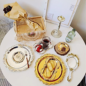 Metal Serving Trays , Food Trays for Coffee Tea Tray Decor for Party Kitchen, Dining Room,Dinnerware Trays 2pcs,Gold Small