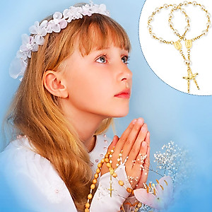 Hicarer 12 Pieces Mini Rosary Baptism Rosary Acrylic Rosary Beads Finger Baptism Rosaries Faux Pearls for Baptism Favors Christening Favors Communion Favors Weddings Party Favors (White)