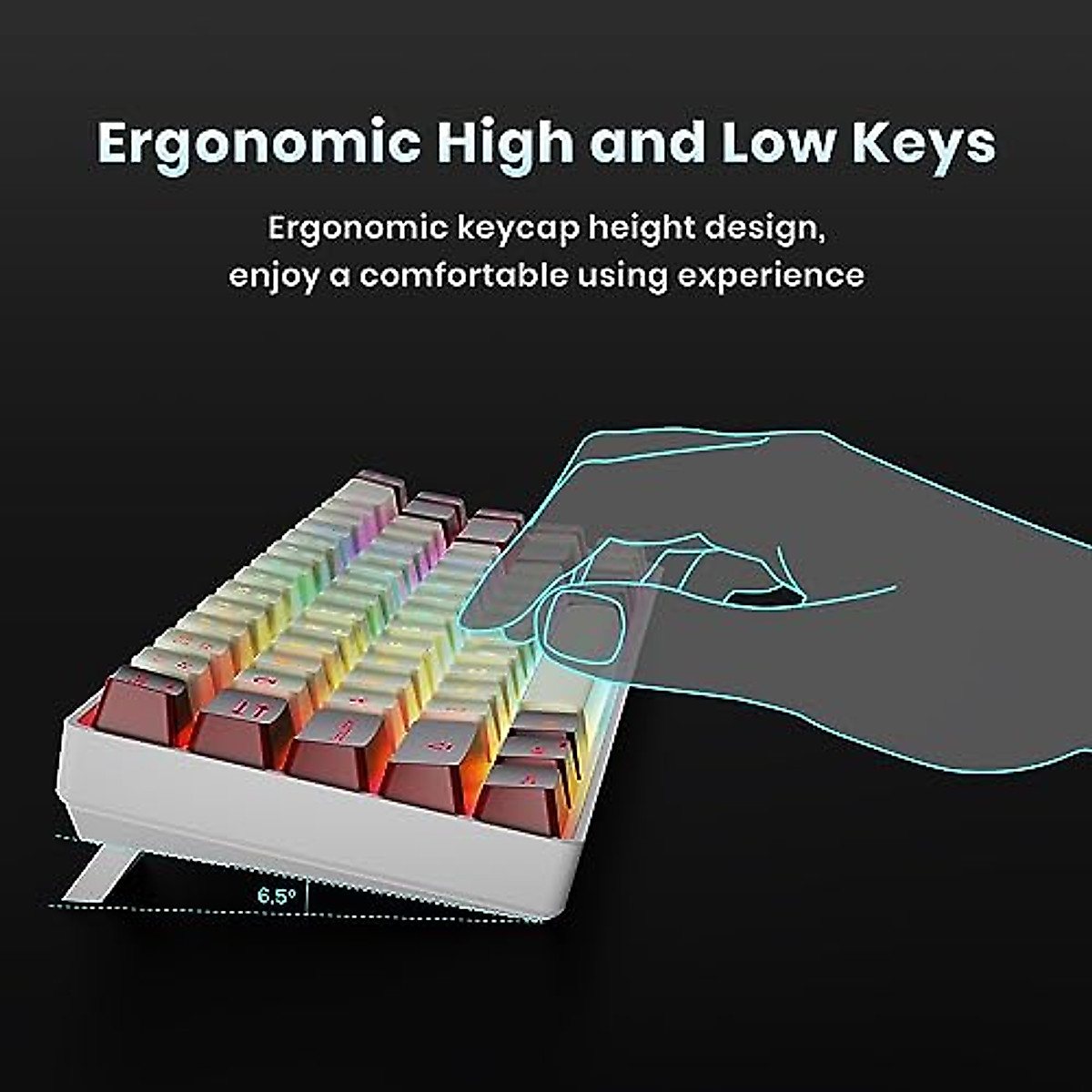 GEODMAER 65% Wireless Gaming Keyboard, Rechargeable Backlit Gaming Keyboard, Ultra-Compact Mini Mechanical Feel Anti-ghosting Keyboard for PC Laptop PS5 PS4 Xbox One Mac Gamer (White-Red)