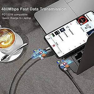 100W USB C to USB C Magnetic Charging Cable (2 Pack, 5ft) Magnetic Phone Charger 5A PD Fast Charge Cord for MacBook 2018-2021, iPad Pro, Galaxy S21, More USB-C Device