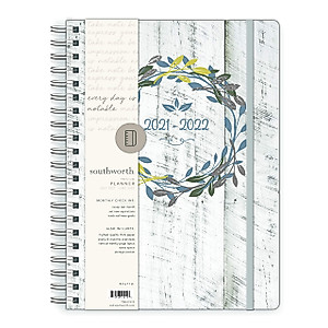 Southworth Academic Planner (July 2021-June 2022), 8.5" x 11", Rustic Floral Wreath, 28 lb./105 GSM Paper, Large Twin Wire (91015)