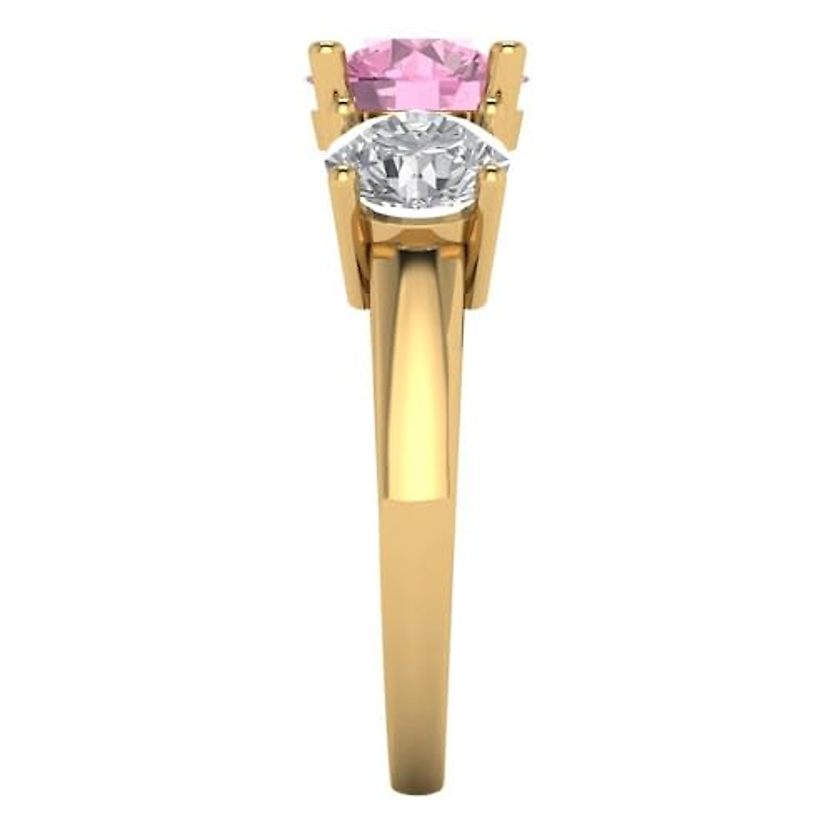 Clara Pucci 3.25 ct Round Cut Custom Engraving 3 stone Pink Gemstone Engagement Wedding Solitaire W/Accent Ring 18K Yellow Gold Size 8.5