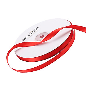 3/8 Inch Solid Satin Ribbon Red Double Face Satin Ribbon for Crafts, Gift Wrapping，Party Favor， Baby Shower，Invitation Embellishments，DIY Hair Accessories (50 Yards)