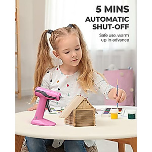 Cordless Hot Glue Gun Kit, Fast Preheating Glue Gun with 30 Pcs Glue Sticks and 50 Colored Wooden Craft Sticks, Smart Power-Off Hot Melt Glue Gun with Carrying Bag