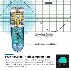 Neewer USB Microphone Kit, 192KHz/24BIT, Plug&Play, Cardioid Condenser Mic for Podcasting, Gaming, Singing - Blue