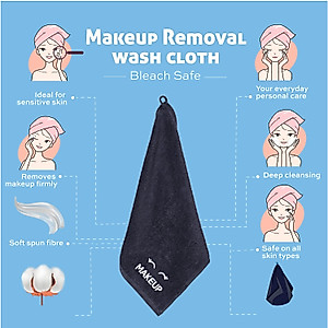 White Classic Bleach Safe Black Makeup Washcloths for Face Cleansing, 6 Pack - Super Soft Luxury Cotton Black Makeup Towels, Highly Absorbent and Quick Dry, All Makeup Remover Cloth | 13 x 13