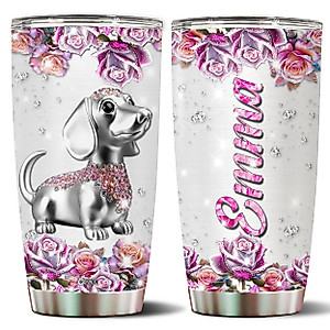 WONWIX Personalized Dachshund Themed Gifts for Women, Girls, Wife, Daughter, Insulated Stainless Steel Tumbler, Mug, Cup, Water Bottle, Perfect for Christmas, Birthday, Mother's Day, Valentine