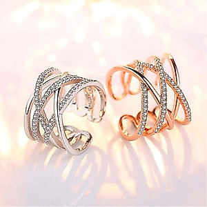 Fomissky Adjustable Stackable Rings Thumb Rings for Women, Criss Cross Midi Rings Womens Wedding Band Pave Crystal Zirconia Toe Rings