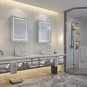 Chende Bathroom Medicine Cabinets with Lights, Stainless Steel Lighted Wall Cabinet with Mirror and Defogger, 20"X28" Bathroom Mirror Cabinet with LED Lights