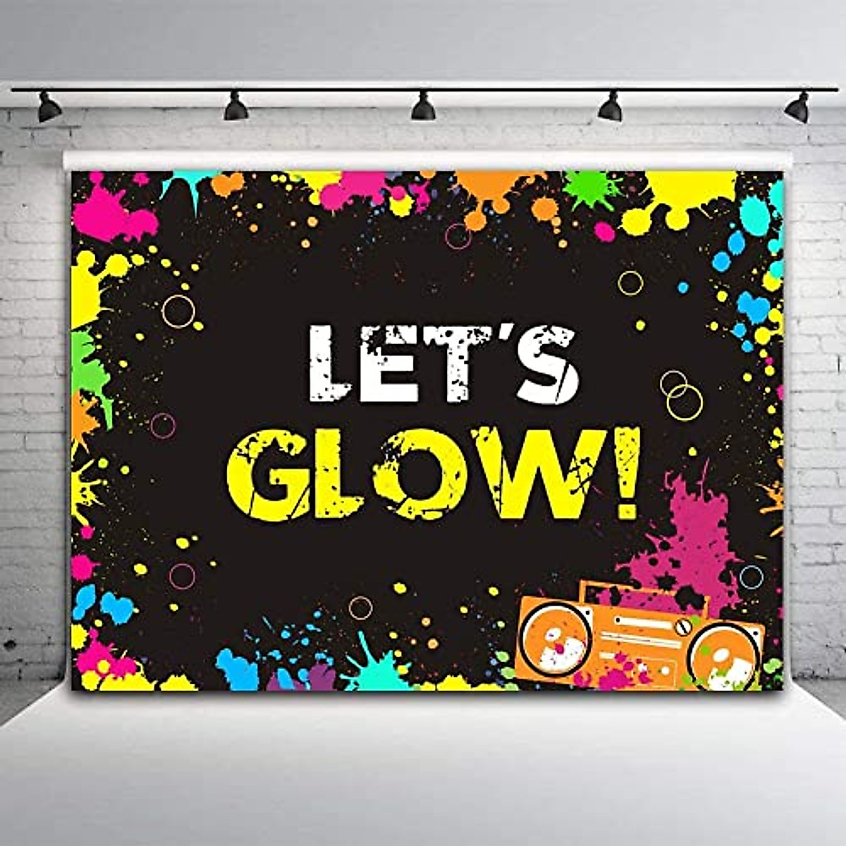 Glow Neon Splatter Photography Backdrop Vinyl Glowing in The Dark Party Decoration Teens Let's Glow Birthday Banner Photo Background Supplies Photo Booth Studio Props 5x3ft