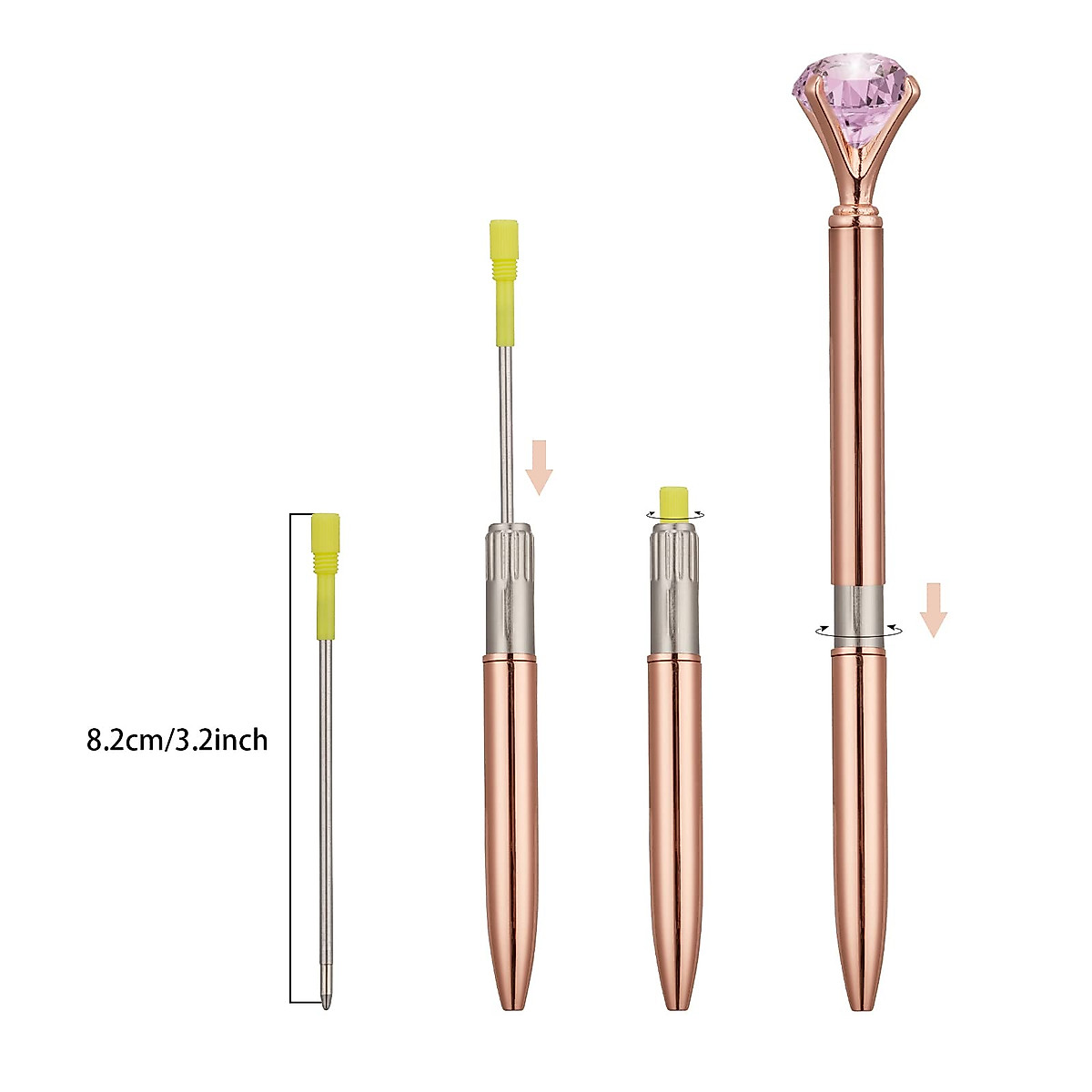 MengRan 2.75'' Ballpoint Pen Refills,Standard D1 Ballpoint Pen Refill (Remove Black Hat),Metal Refill,Black Ink,(Pack of 10)