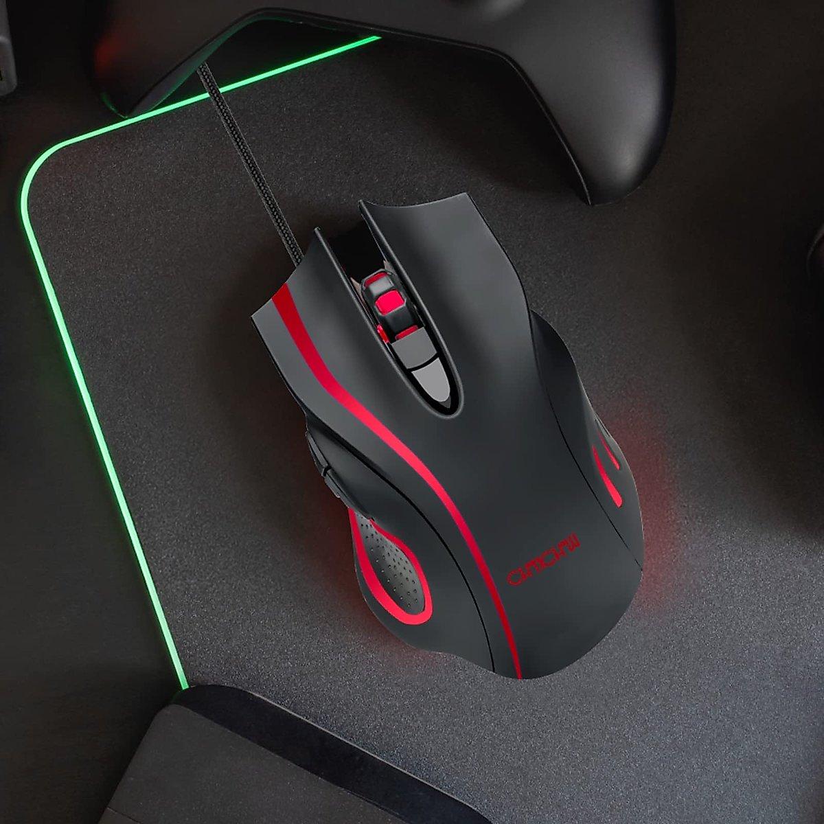 CHONCHOW Gaming Mouse Wired PC Gaming Mice with Backlit 4 Adjustable DPI Up to 7200 and 6 Programmable Buttons Ergonomic Design,USB Optical Computer Mouse for Desktop PC Laptop Gamer & Worker- Black