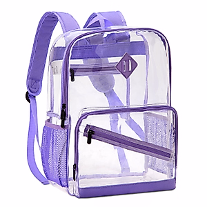 Kasqo Clear Backpack, 15.6 Inch Heavy Duty PVC Transparent Backpack See Through Backpacks for School, College, Sports, Work, Travel, Stadium Approved, White