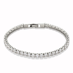 Amazon Essentials Sterling Silver Plated CZ Tennis Bracelet 7.5", Sterling Silver