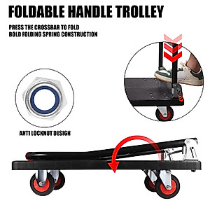 FRYPLS Folding Platform Truck Cart,36''×24'' 1420LBS Foldable Hand Push Flated Dolly Moving Cart with 360° 5'' TPR Rotatable Silent Strong Wheels for Warehouse, Supermarket, Agricultural Transportatio