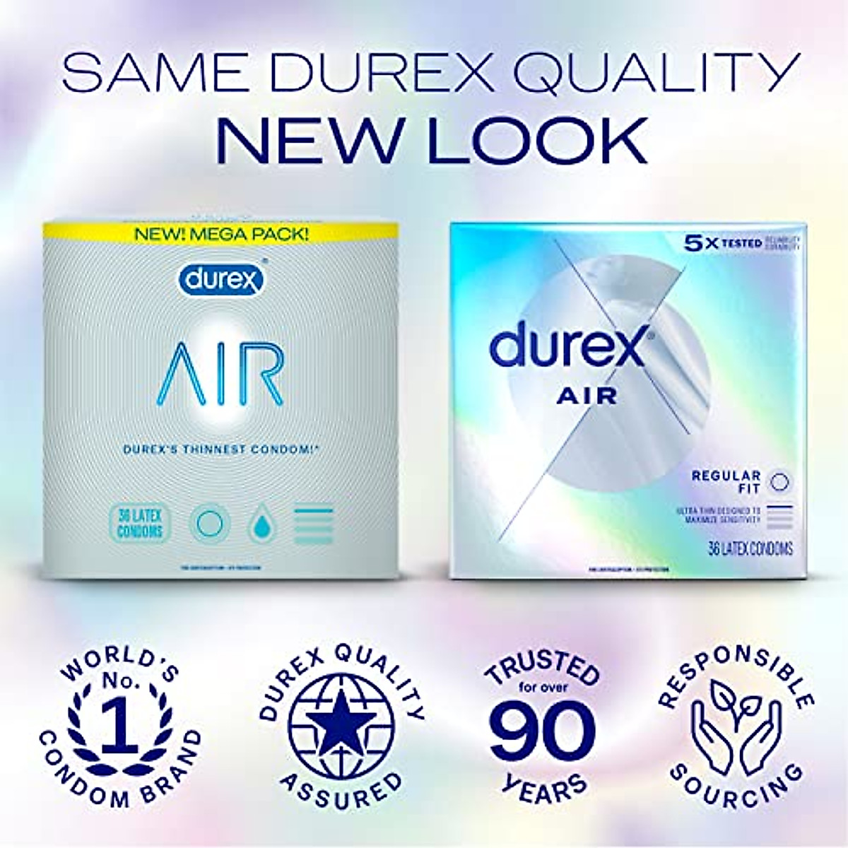 Durex Air Condoms Extra Thin Condoms, Regular Fit, Natural Rubber Latex Condoms for Men, FSA & HSA Eligible, 36 Count, Package May Vary