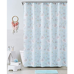 Indecor Home Bathroom Accessory Set, Fun Swan Design, Includes Shower Curtain, 12 Printed Curtain Hooks, Soap Dish, Toothbrush Holder, Soap Dispenser and Soft Non-Slip Bath Rug Mat Box Set