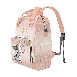 XOZOTY Print Pink Bunny Diaper Bags Backpack with Name Personalized Baby Bag Nursing Nappy Bag Gifts