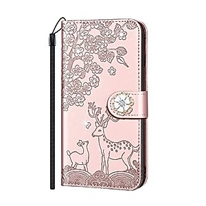 ONV Wallet Case Compatible with Samsung Galaxy S9 Plus - Deer Shinny Flip Leather Case with Cash Pocket Card Slot Wrist Strap Shockproof Stand Magnet Cover for Samsung Galaxy S9 Plus [MHL] -Redgold