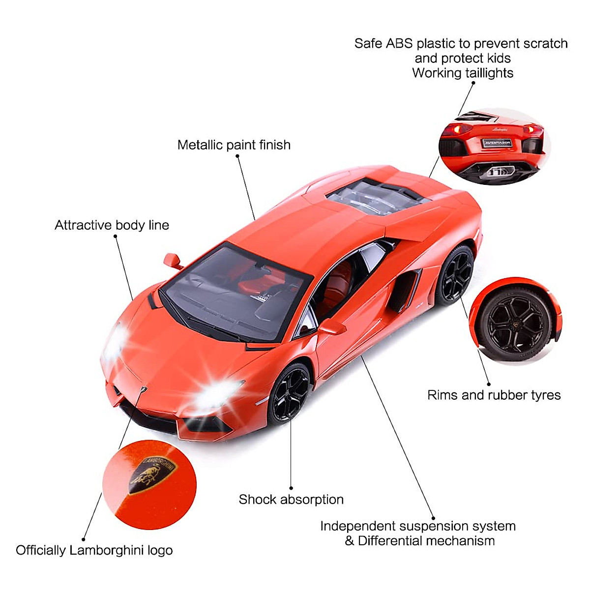 RASTAR RC Lamborghini Toy Car, 1:14 Lamborghini Aventador LP700-4 Remote Control Car, Working Lights - Orange