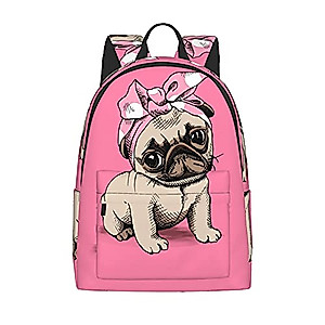 FeHuew 16 inch backpack Cute Pink Cartoon Pug Laptop Backpack Full Print School Bookbag Shoulder Bag for Travel Daypack