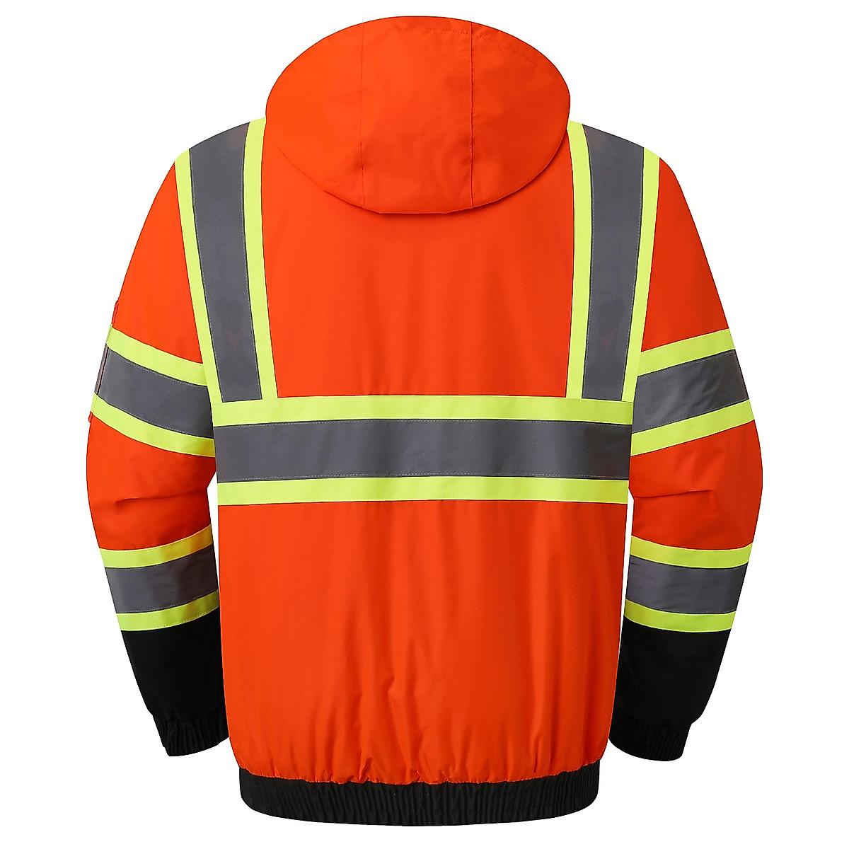JKSafety Hi-Vis Winter Safety Bomber Jacket for men and women | Winter Safety Jacket Durable and Waterproof | Construction Work Jacket for Winter | Cold Weather PPE | ANSI Class 3 (116-OBlk L)