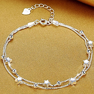 Dofihy S925 Sterling Silver Charm Bracelets for Women Bracelets for Women Lady's Pendent Charm Wrist Chain Bracelet Bangle