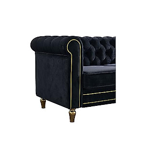 EMKK 84" Upholstered Chesterfield Tufted Sofa Couch for Living Room, Velvet Rolled Arm 3 Seater Classic Settee Sofá with Gold Trim, Black