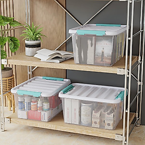 CadineUS 4-pack 20 Liter Plastic Latching Boxes, Clear Storage Totes with Lids