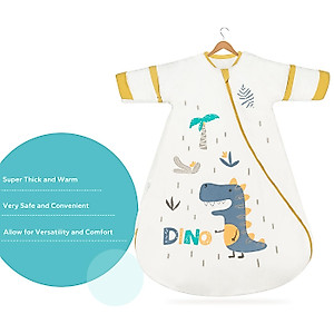 ZIGJOY Baby Winter Wearable Blankets with Detachable Sleeves Baby Sleeping Bag with Two Way Zipper 2.5 TOG 100% Cotton Warm Soft and Breathable Dinosaur