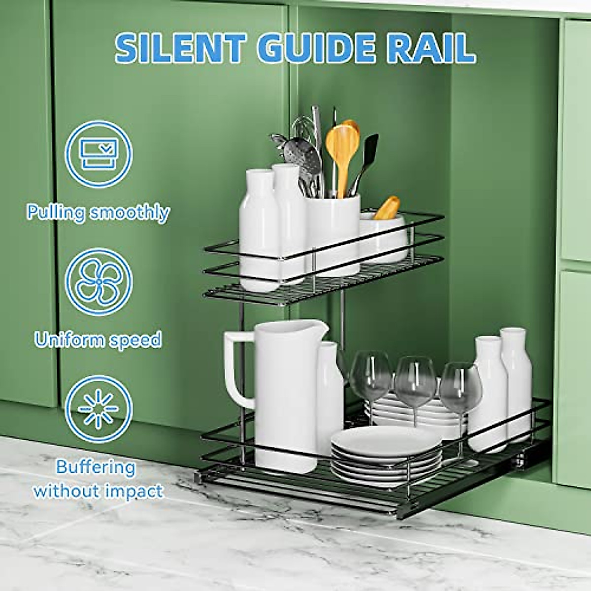 G-TING Pull Out Cabinet Organizer, Under Sink Slide Out Storage Shelf with 2 Tier Sliding Wire Drawer - 12.6W x 16.53D x 12.99H - Request at Least 13 Inch Cabinet Opening(Black)