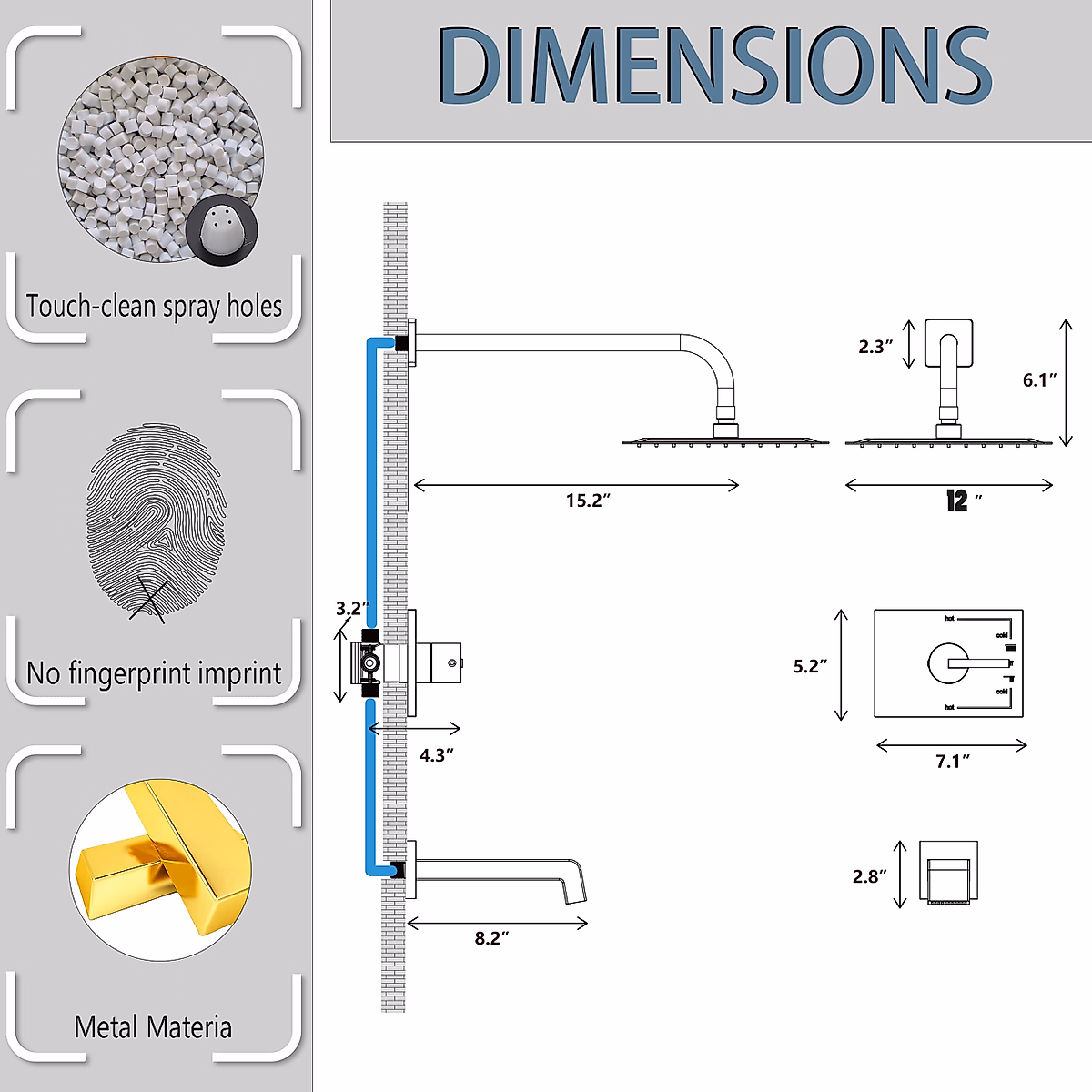 SOOOHOT Shower Fixtures, Black Shower Faucet Set with 12 Inch Matte Black Shower Head and Tub Spout, Black Shower Head and Handle Set (Valve Included)
